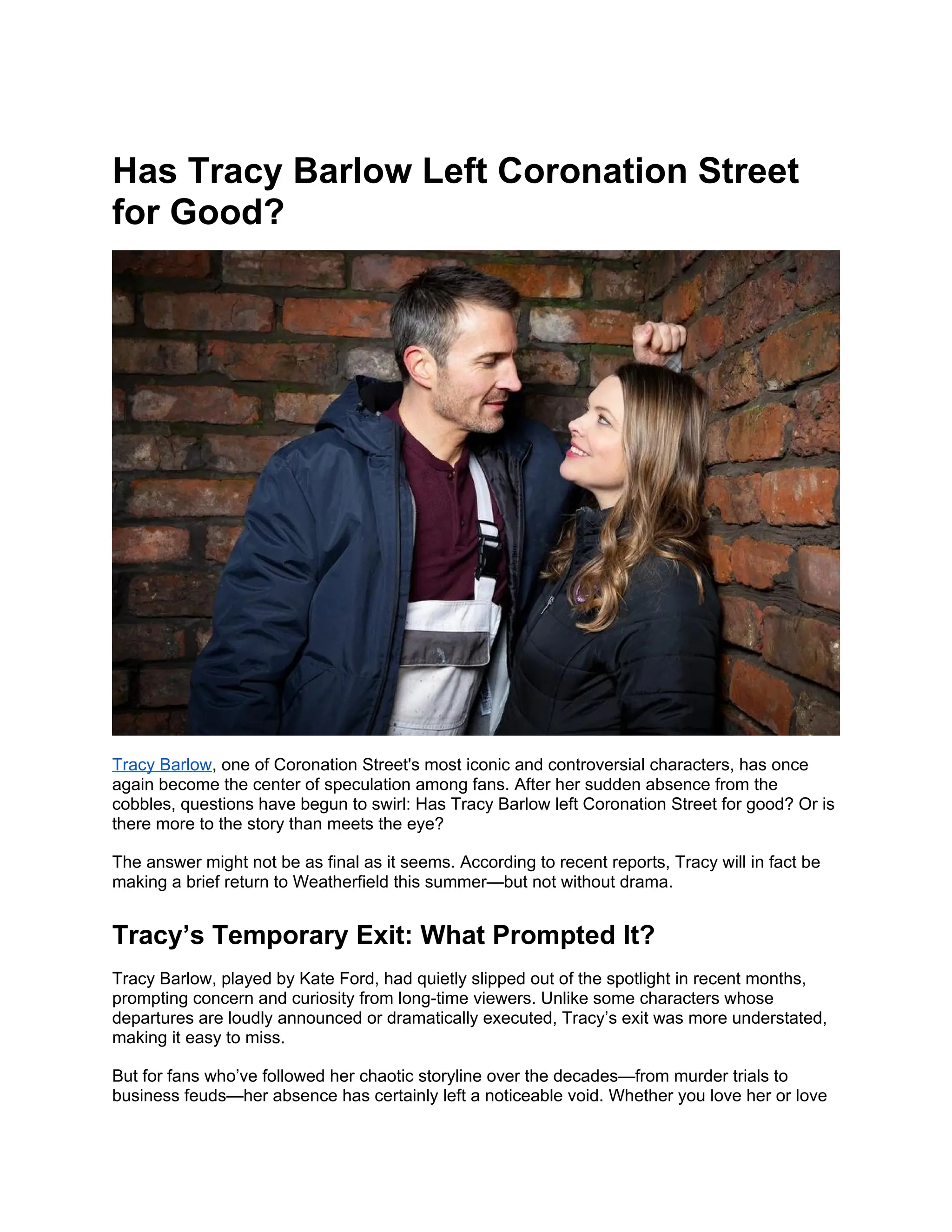 Has Tracy Barlow Left Coronation Street for Good? | DOCX
