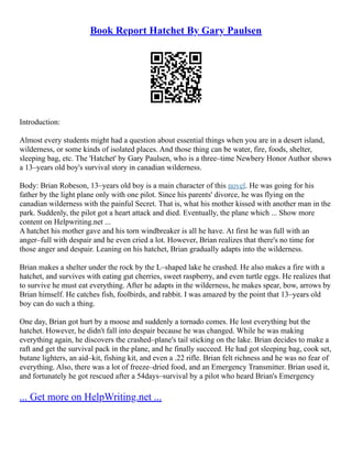 Hatchet By Gary Paulsen Quotes | PDF