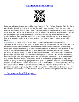 Hatchet Character Analysis | PDF