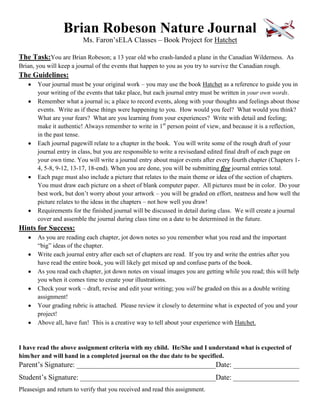Hatchet nature journal book project 2013 | DOCX
