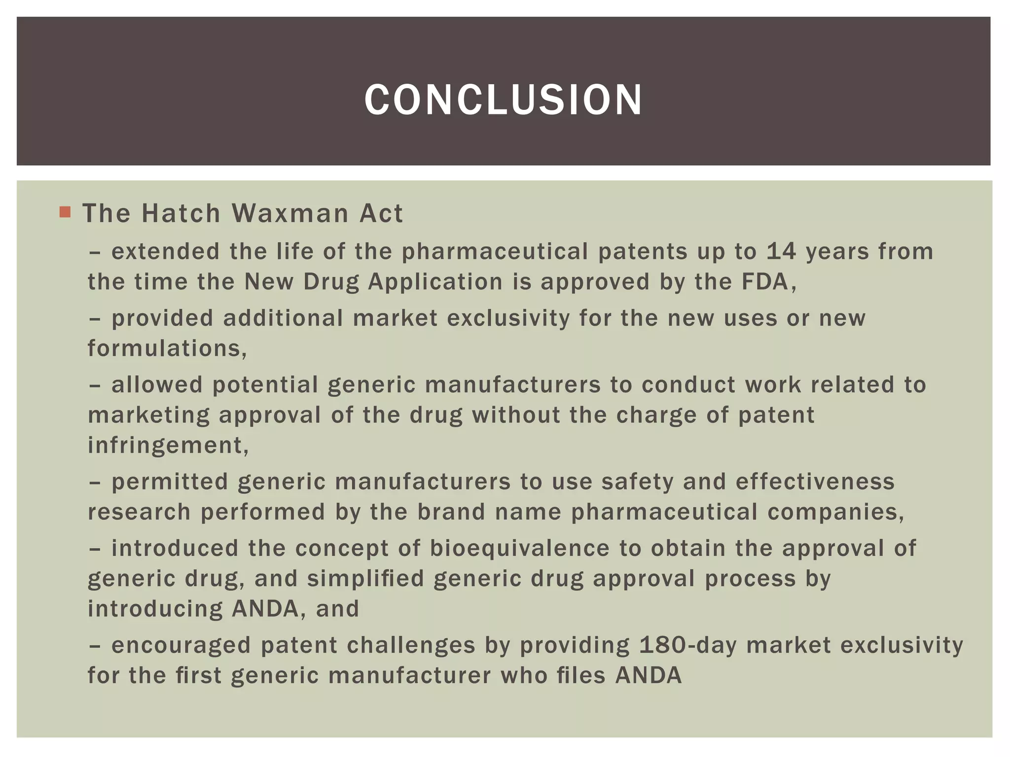 Hatch Waxman Act | PPTX