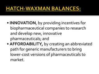 Hatch- waxman act (The drug price competition and patent term ...