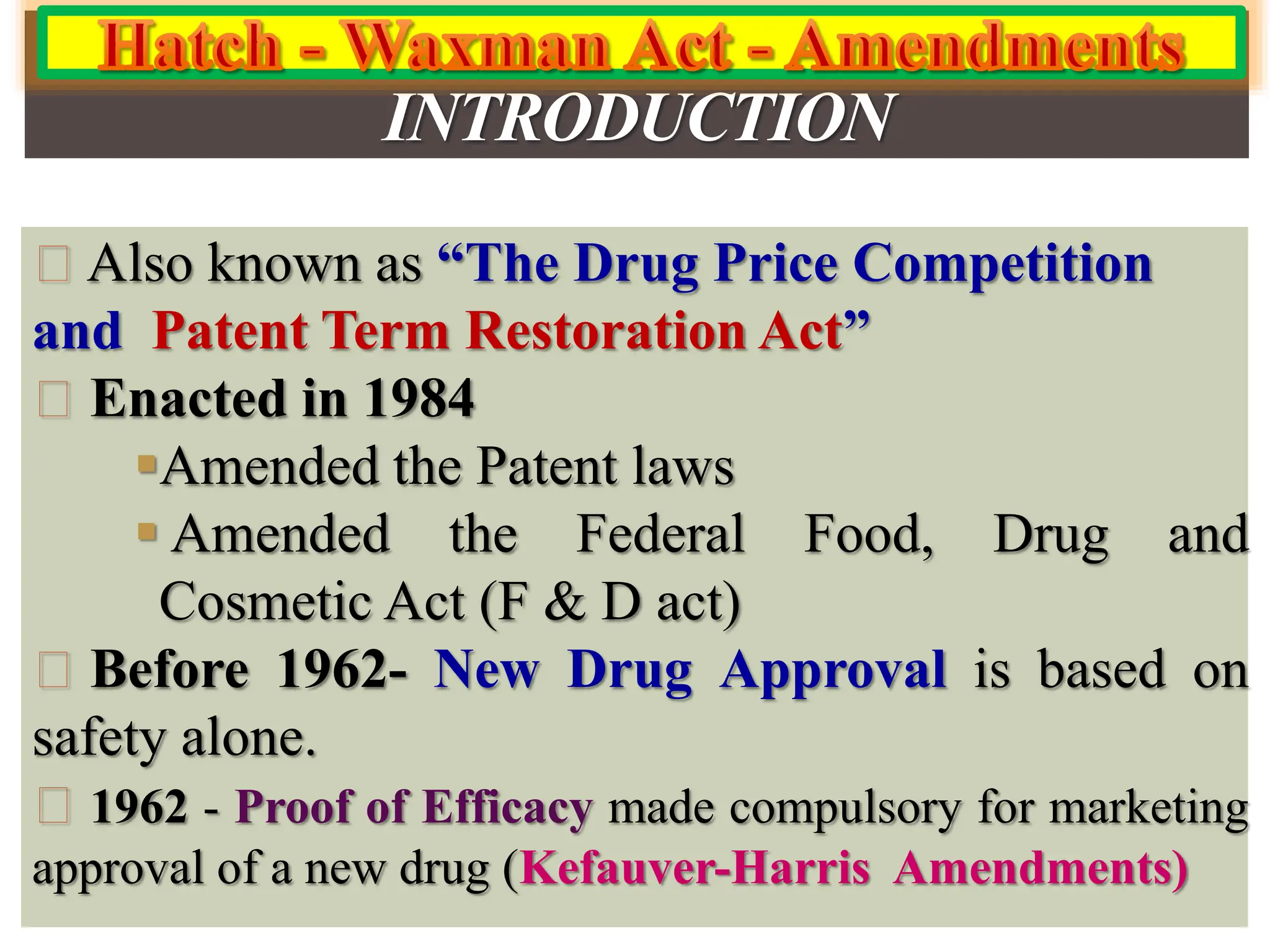 hatchwaxmanact of generic product development | PPT