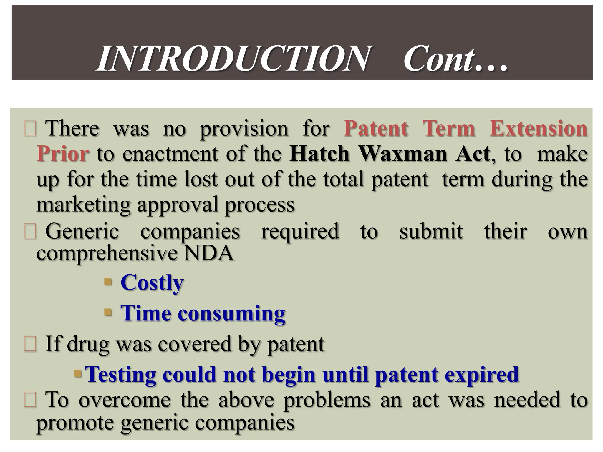 hatchwaxmanact of generic product development | PPT
