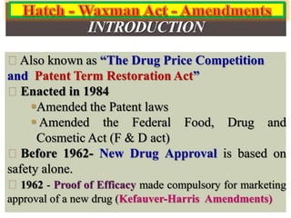 hatchwaxmanact of generic product development | PPT