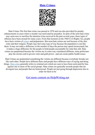 Hate Crime Essay | PDF