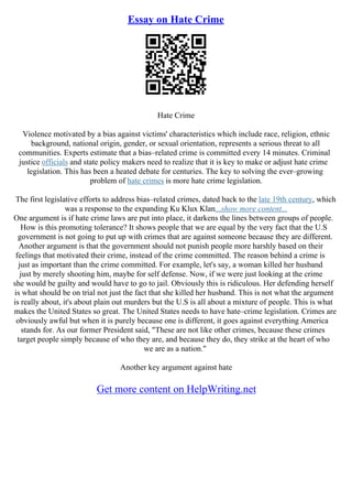 Hate Crime Essay | PDF