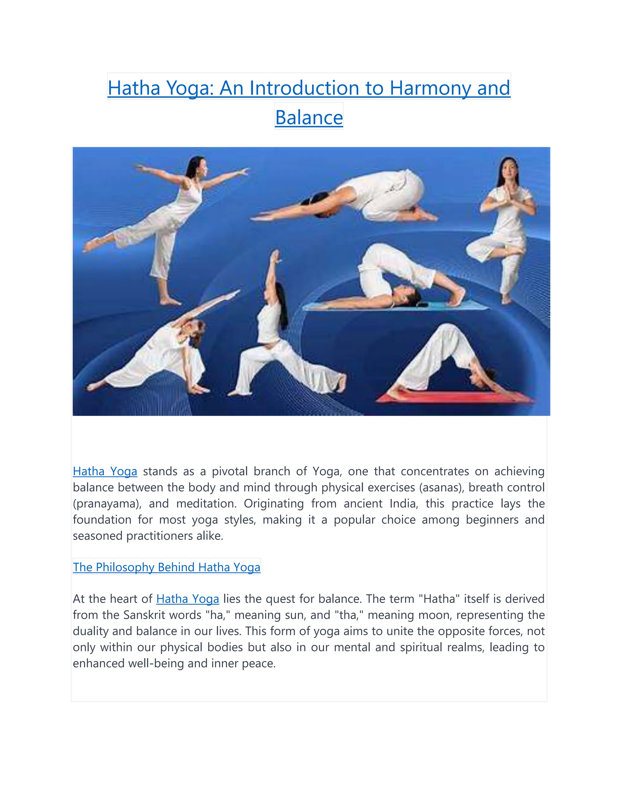 Hatha Yoga- An introduction to harmony and balance | DOCX