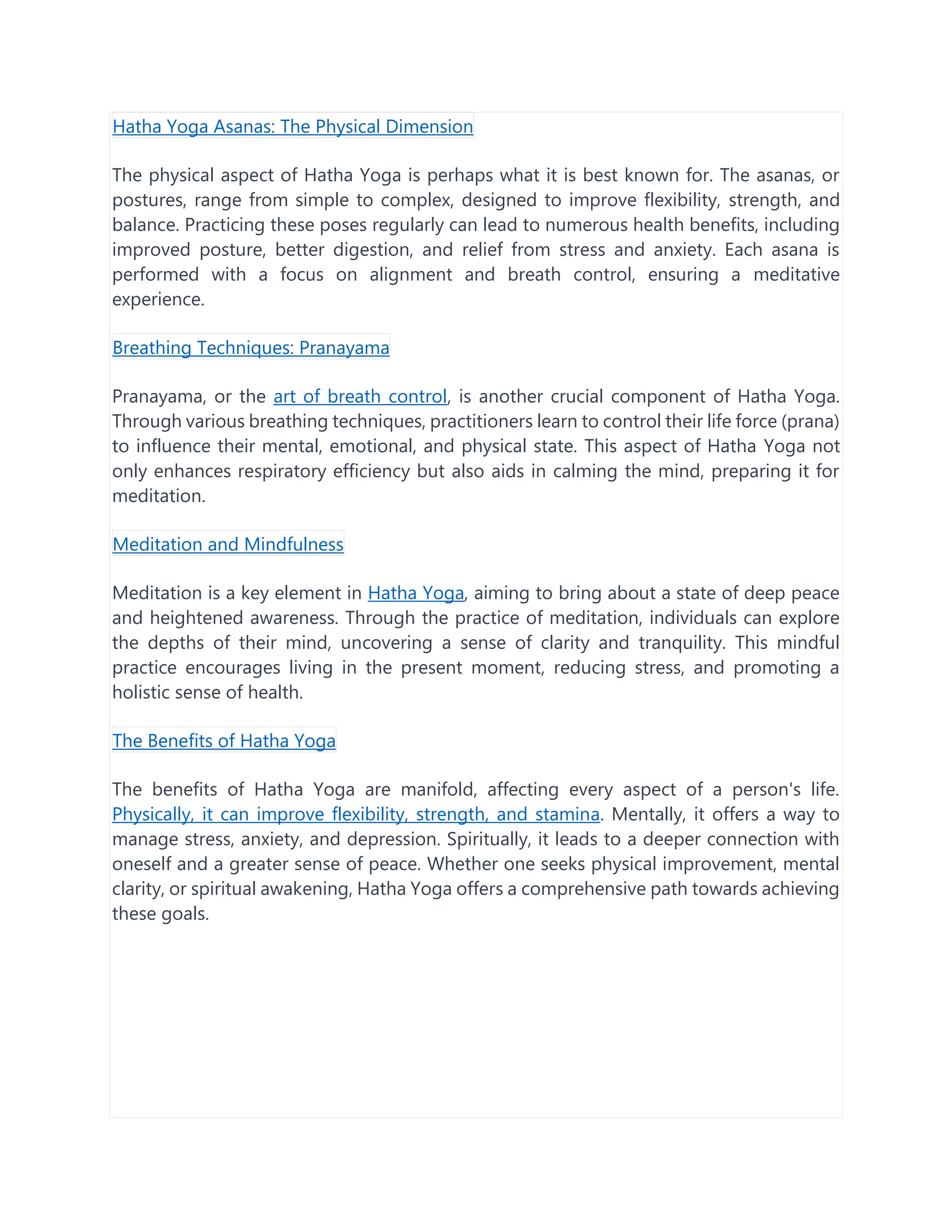 Hatha Yoga- An introduction to harmony and balance | DOCX