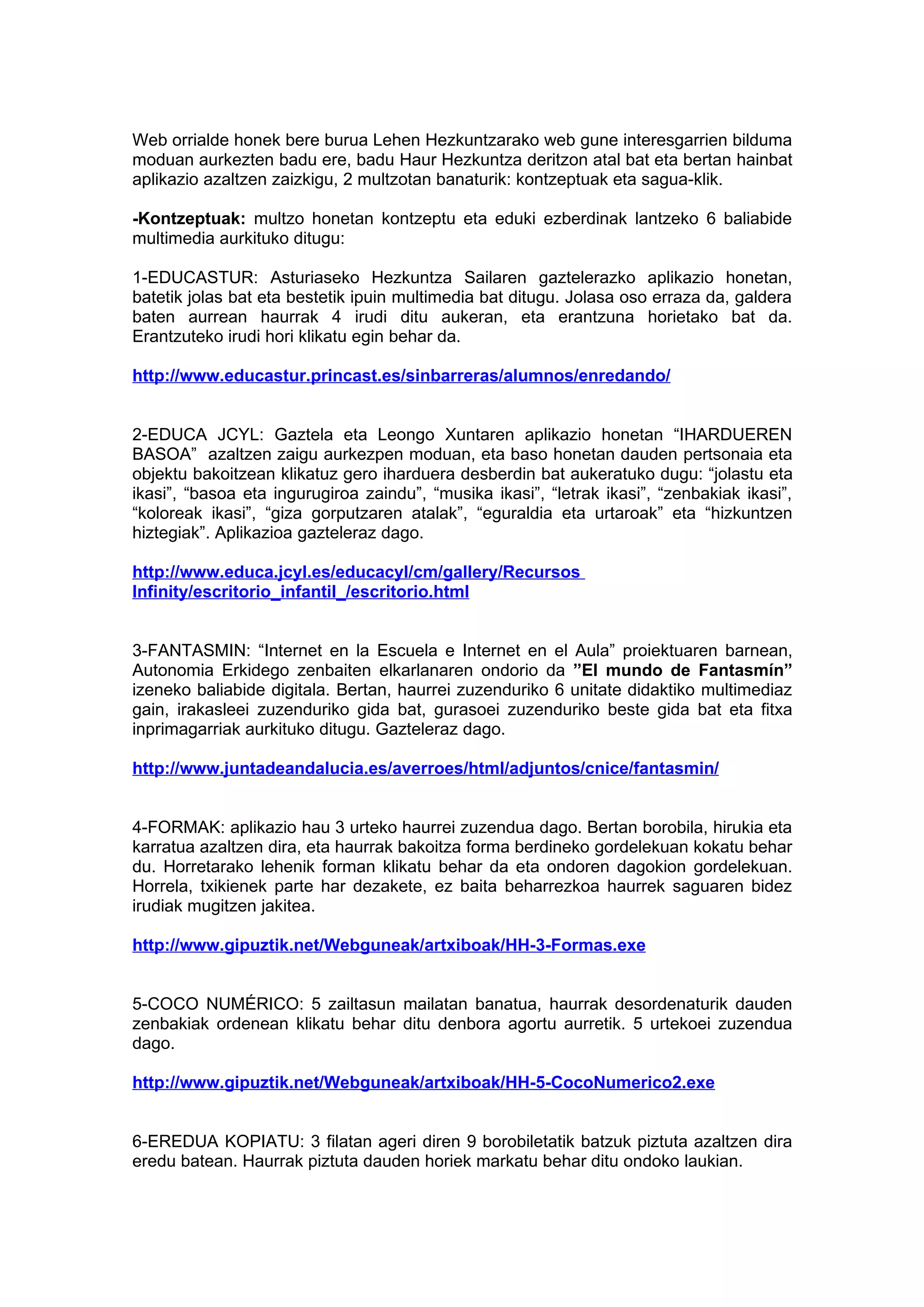 Haur Hezkuntzarako softwareak | DOC