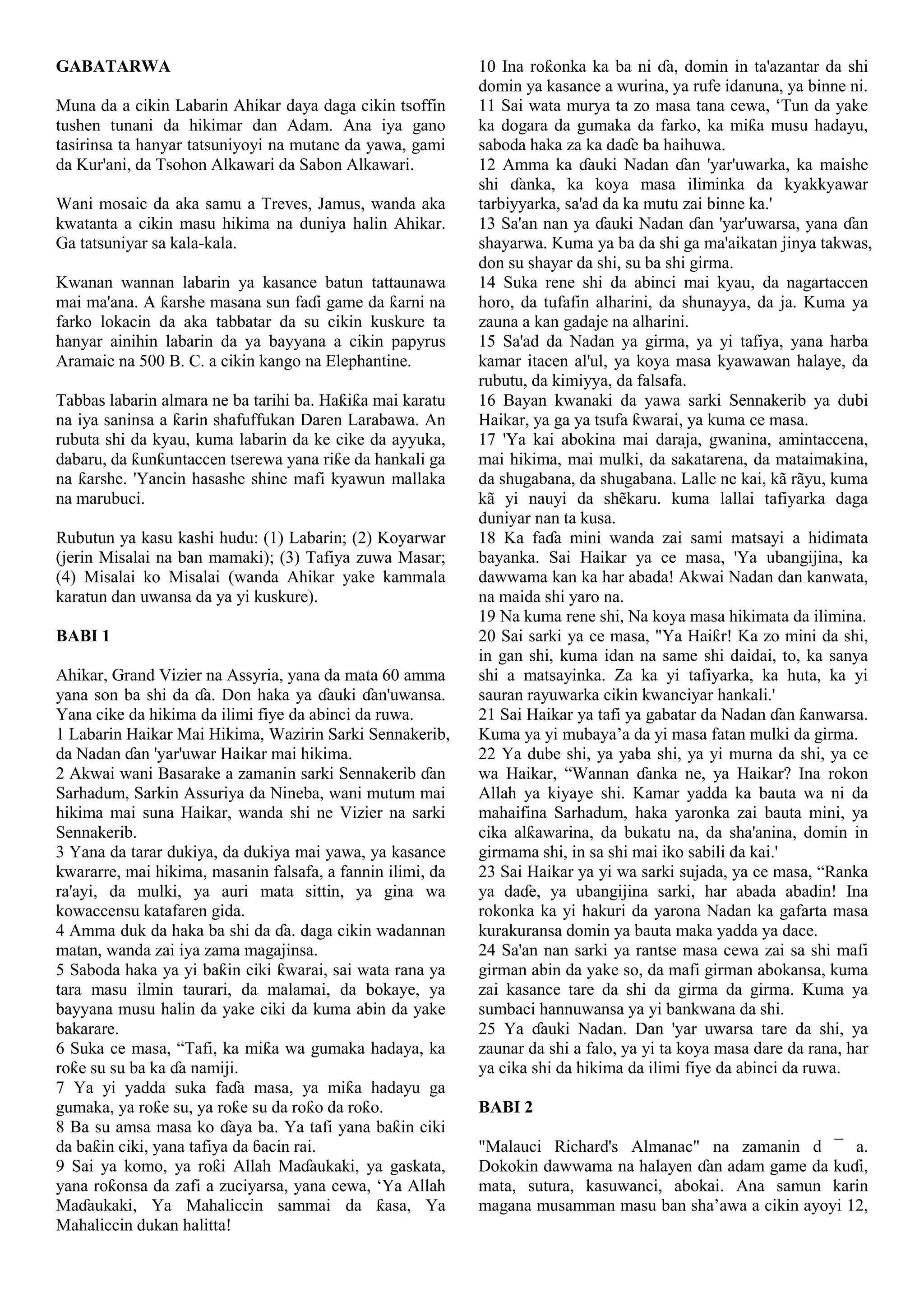 Hausa - The Story of Ahikar the Grand Vizier of Assyria.pdf