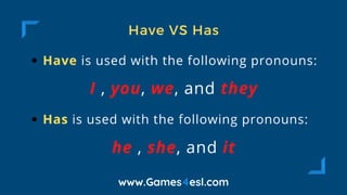 Have Has Power Point use, grammar, conjugation | PPTX