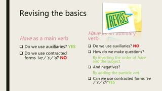 Have: main verb or auxiliary verb | PPTX