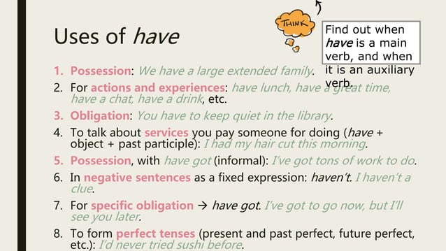 Have: main verb or auxiliary verb