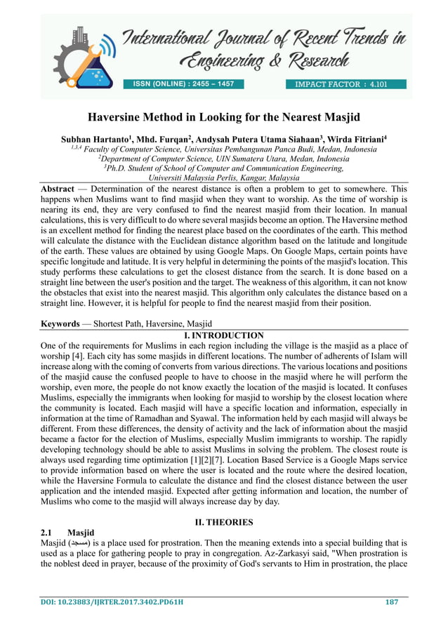 Haversine Method in Looking for the Nearest Masjid | PDF | Islam ...
