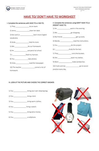 Have to or Don't have to Handout | PDF