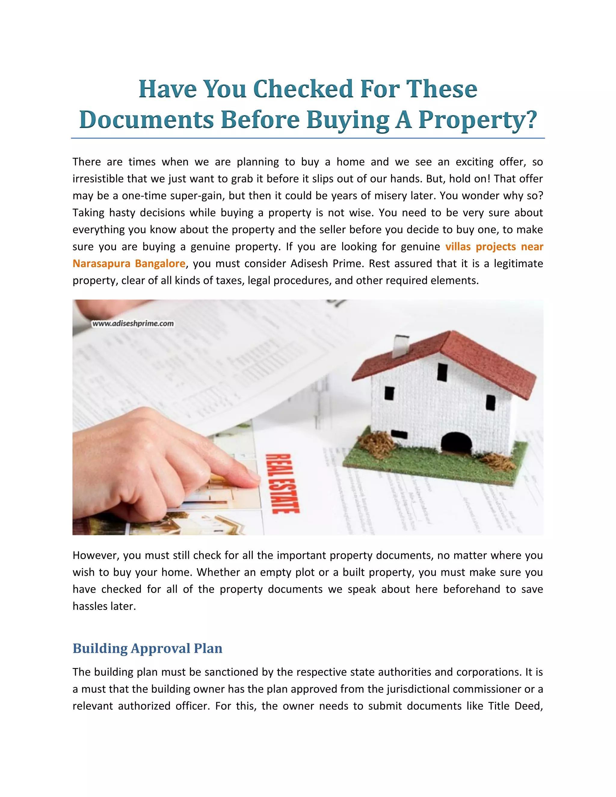 Have you checked for these documents before buying a property | PDF