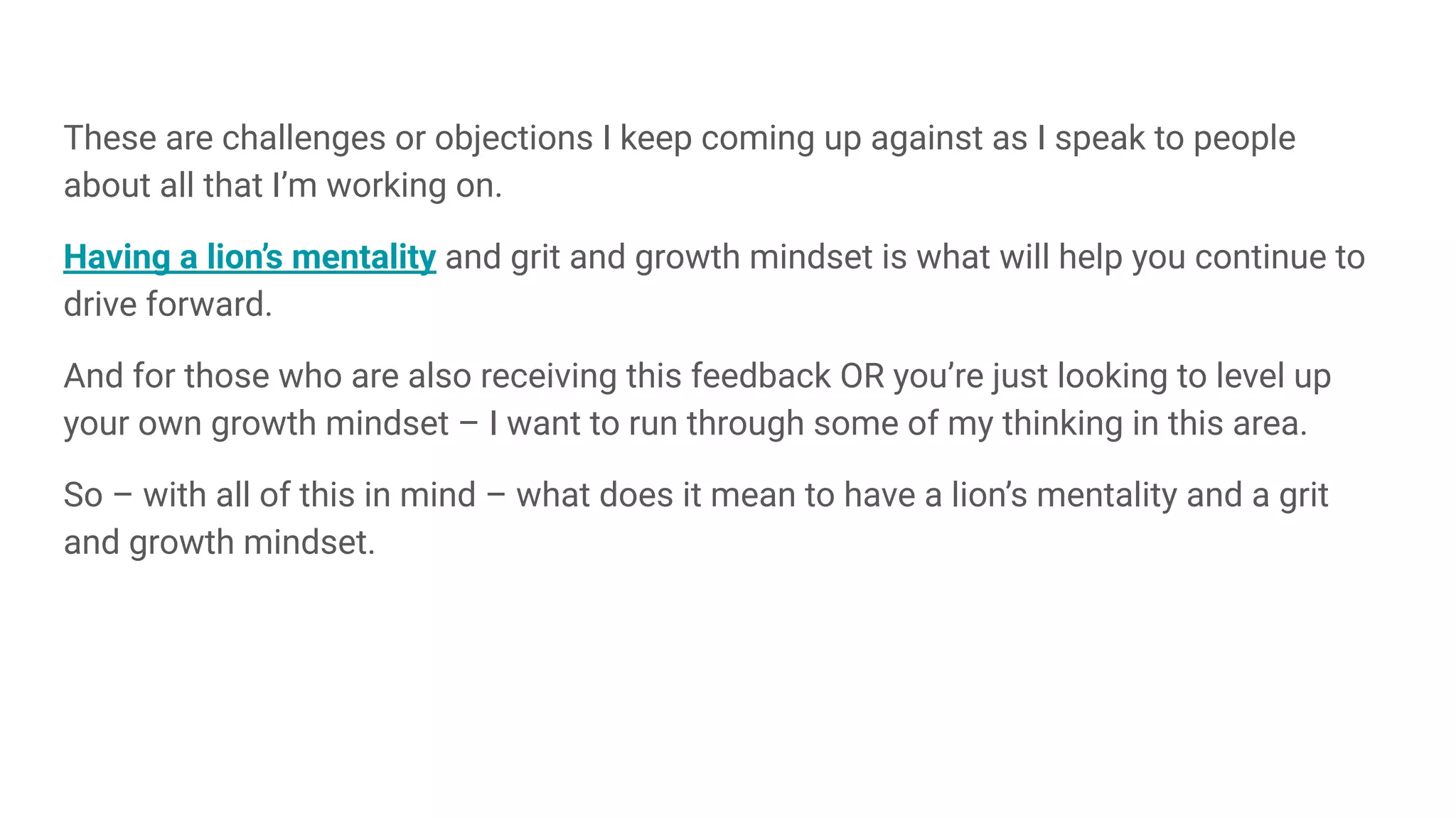 Having a lion’s mentality and grit and growth mindset | PDF