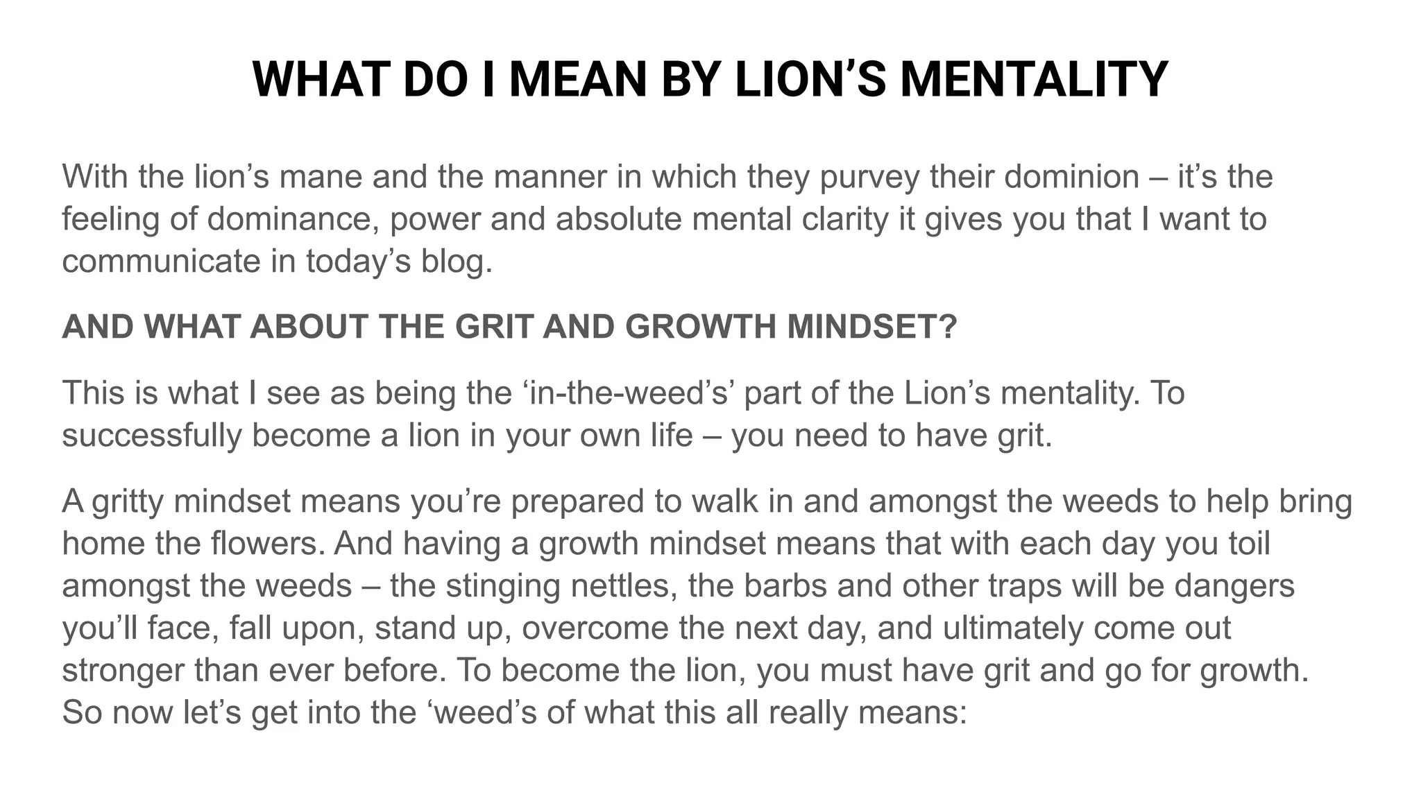 Having a lion’s mentality and grit and growth mindset | PDF