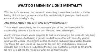 Having a lion’s mentality and grit and growth mindset | PDF