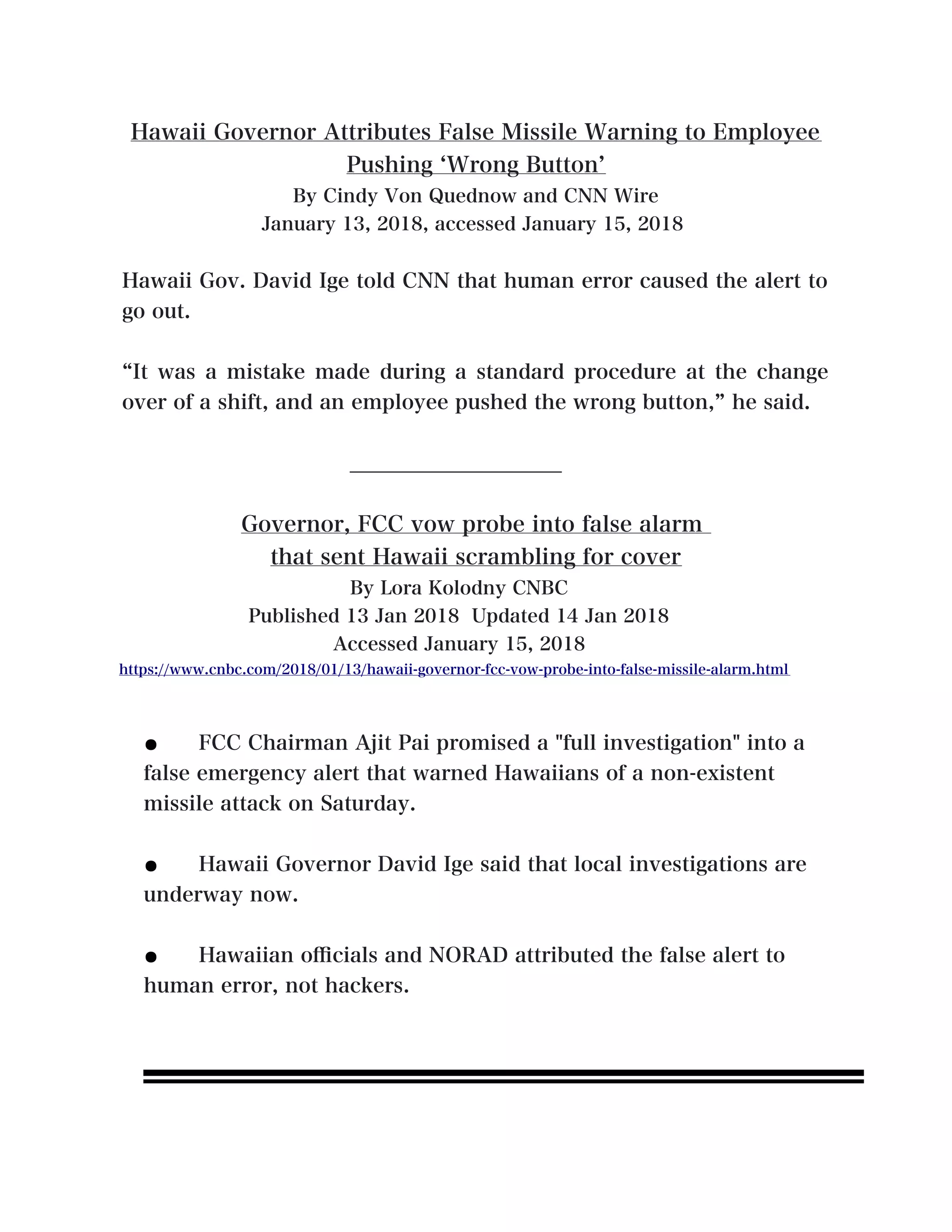 Hawaii - False Missile Alert - Standard Operating Procedure - Human ...