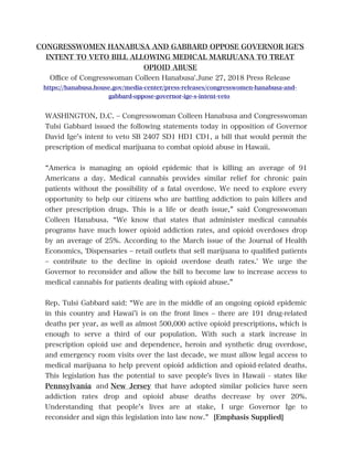 Hawaii Governor David Ige - Statewide Initiative on Opioids and ...