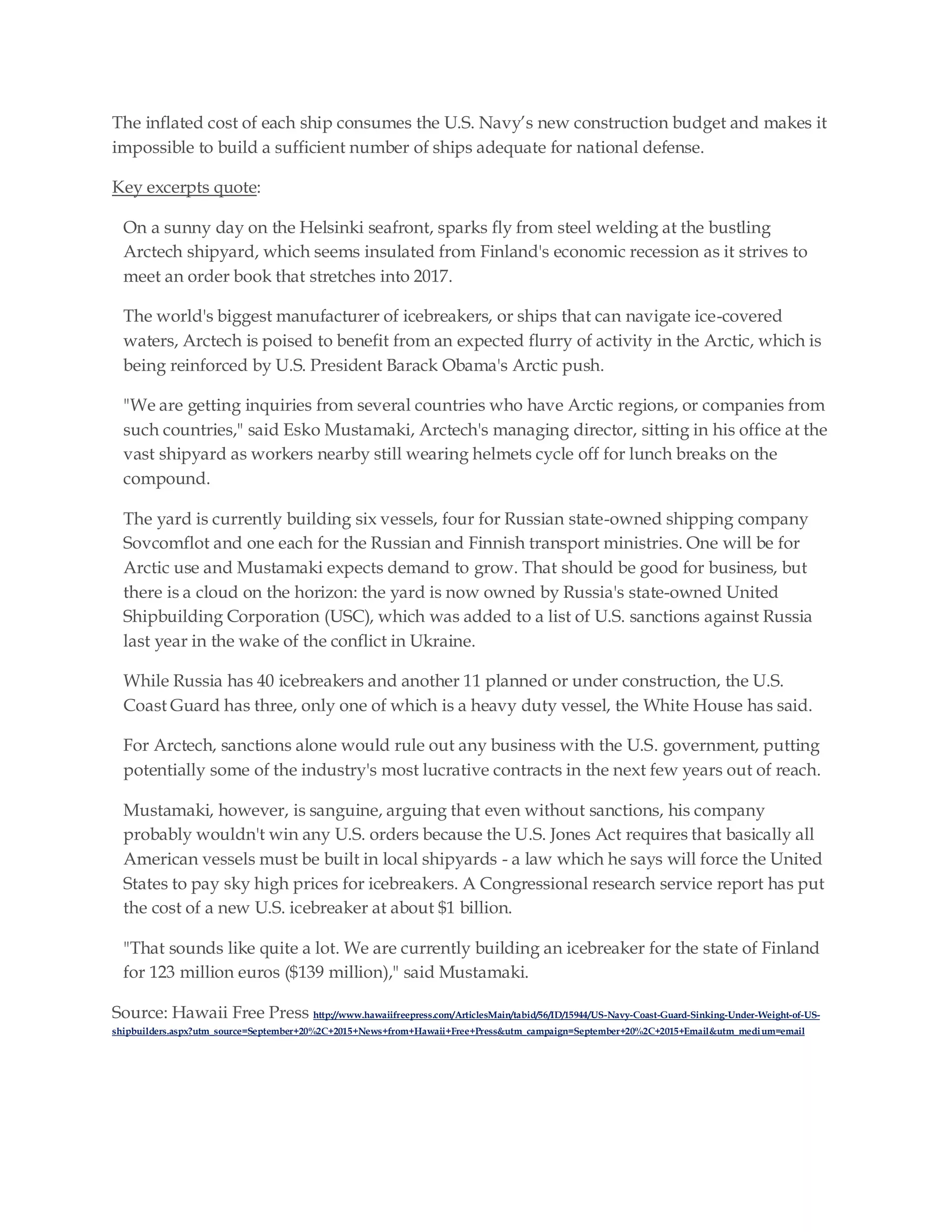 Hawaii shippers council foreign built - arctic icebreakers for the us coast guard | PDF