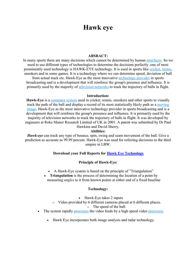 Hawk eye | DOCX | Cameras and Camcorders | Consumer Electronics