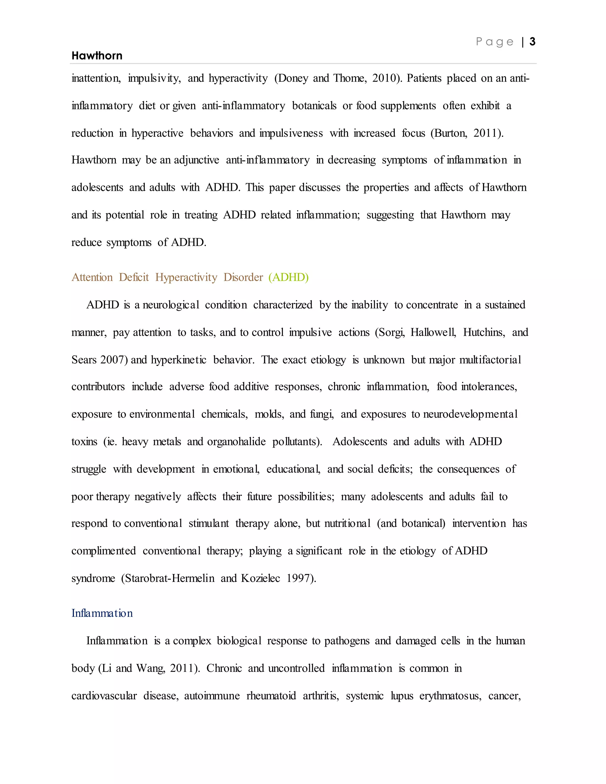 Hawthorn as an Anti-inflammatory for ADHD managment | DOCX