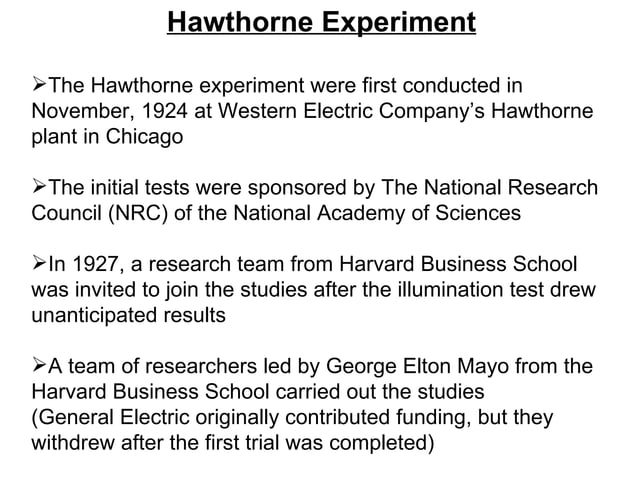 Hawthorne experiments | PPT