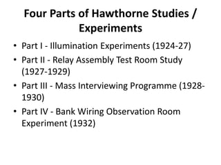 Hawthorne experiments | PPTX
