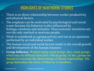 Hawthrone studies explained | PPTX