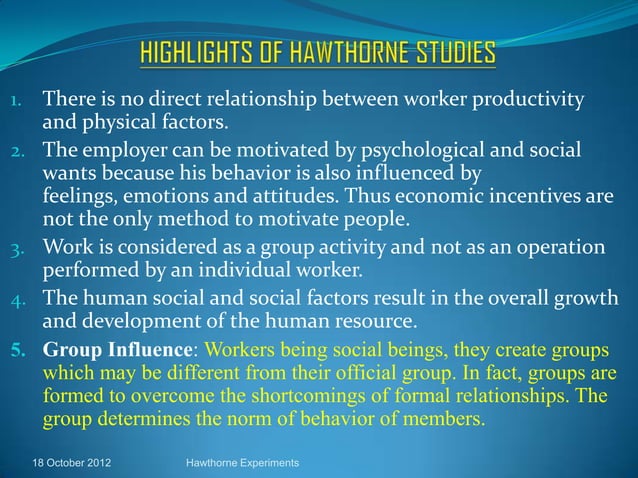 Hawthrone studies explained | PPT