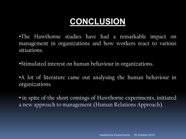 Hawthrone studies explained | PPT