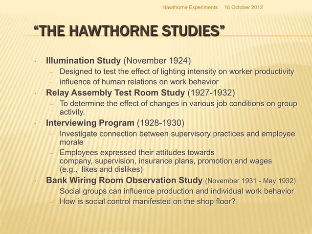 Hawthrone studies explained | PPT