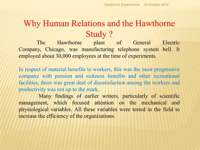Hawthrone studies explained | PPT
