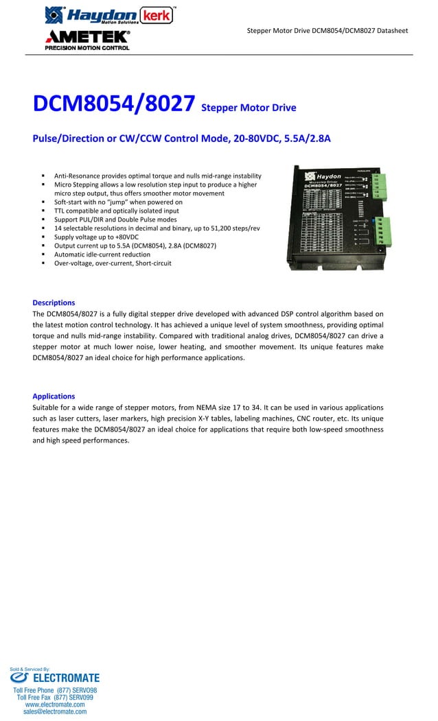 Haydon kerk dcm8054_dcm8027_specsheet | PDF | Computer Peripherals ...