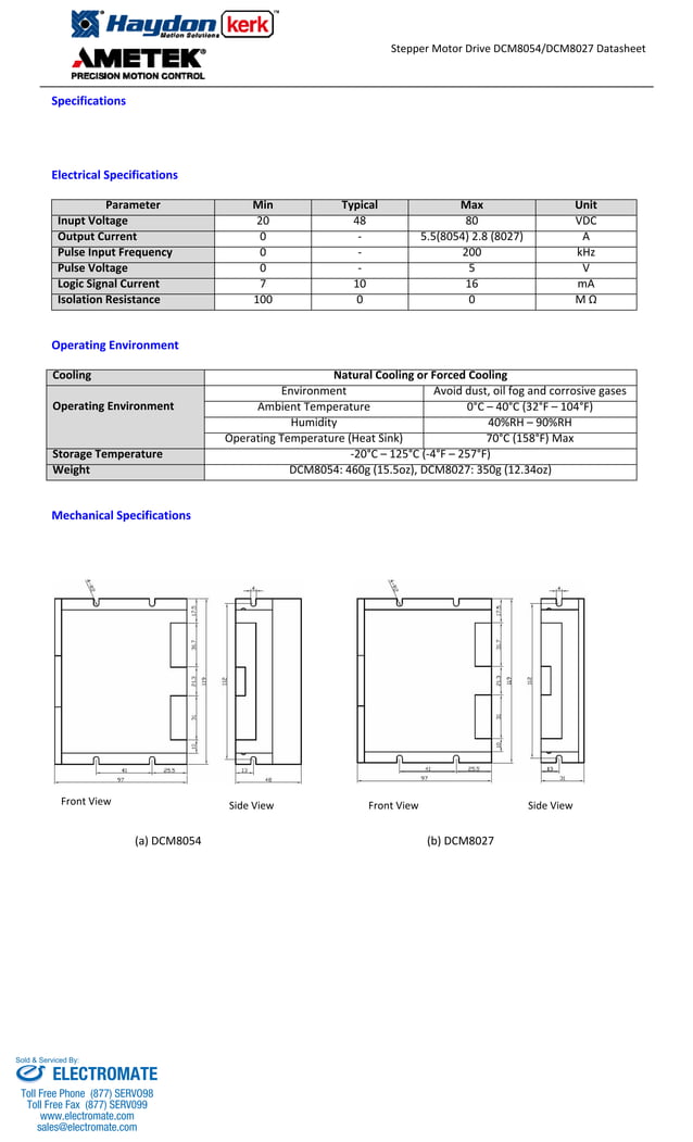 Haydon kerk dcm8054_dcm8027_specsheet | PDF | Computer Peripherals | Computing
