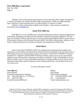 Web3000: Hayes modem deal release | PDF