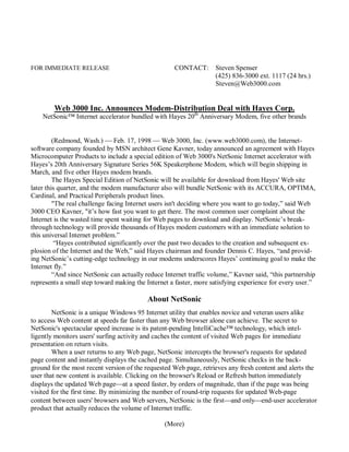Web3000: Hayes modem deal release | PDF