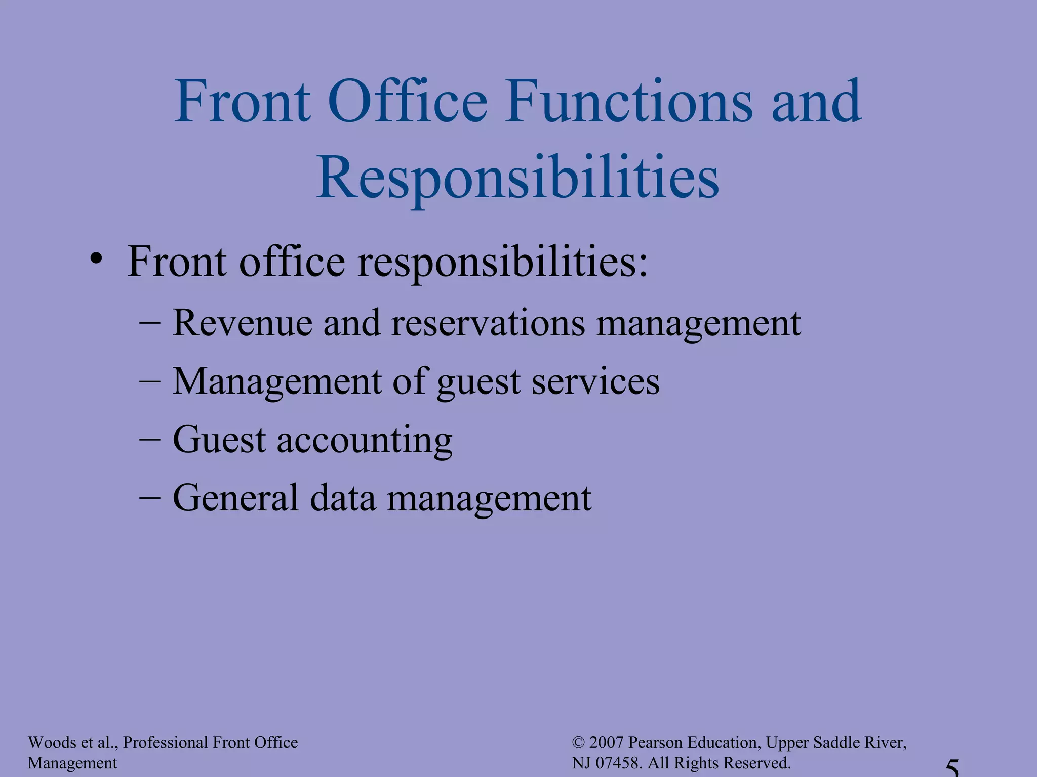 Chapter 3: Overview of The Front Office Dept | PPT