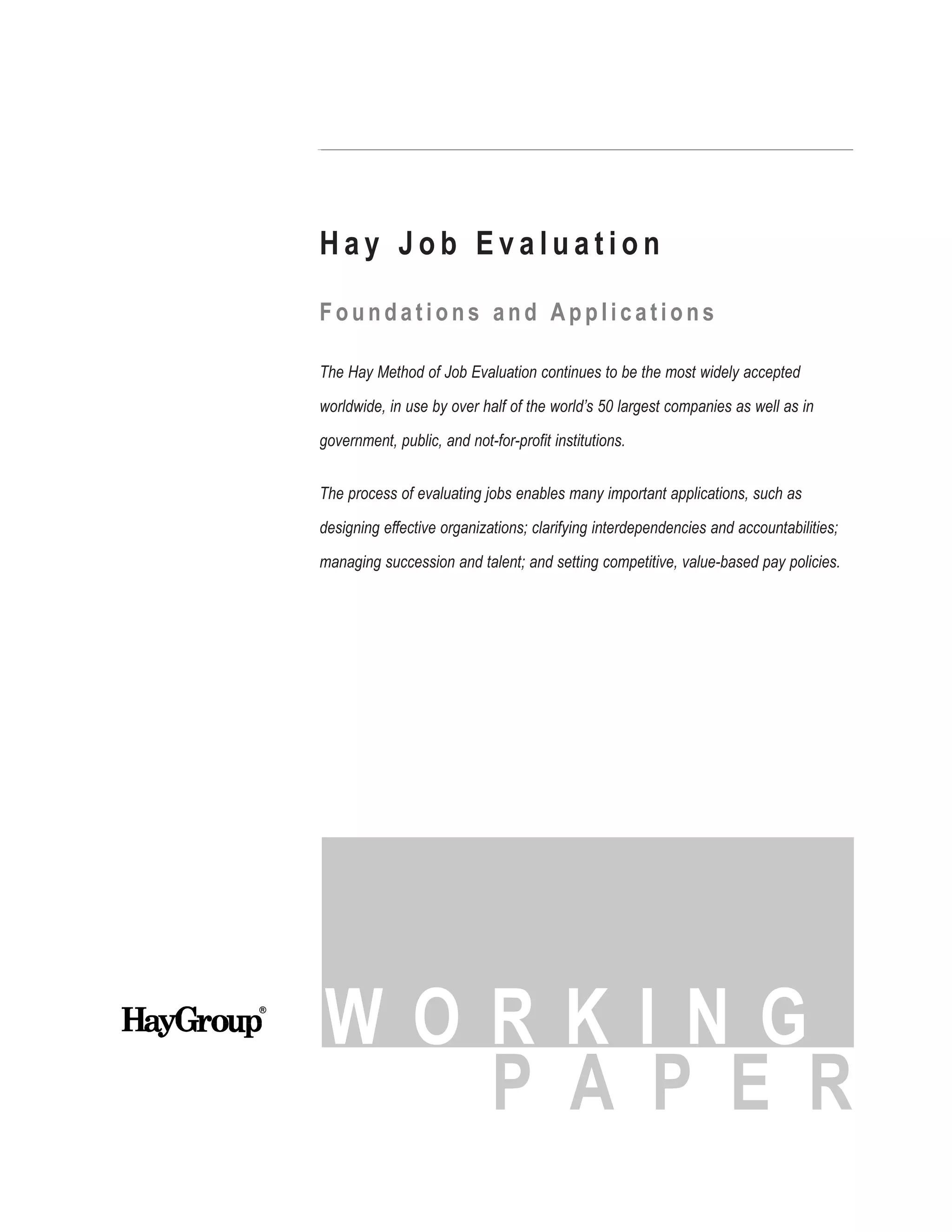 Hay job evaluation wp from hay website | PDF