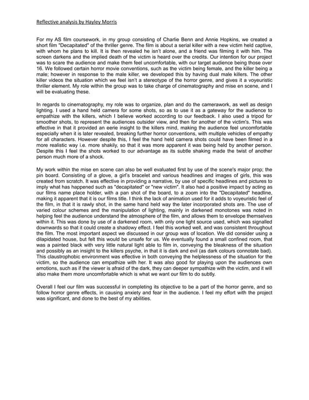 Reflective Analysis example (FM1) | PDF