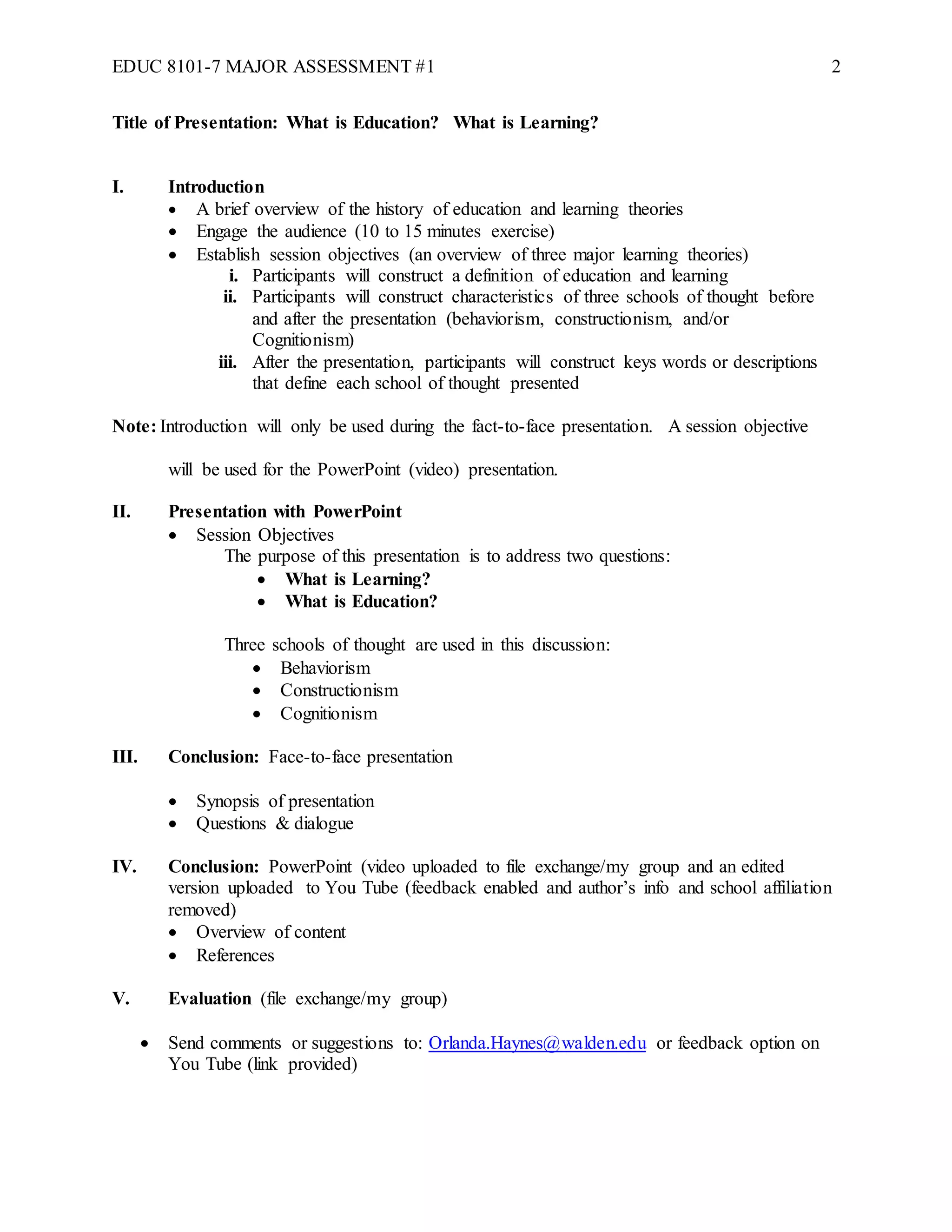 EDUC-8101-7: Major Assessment Outline | PDF