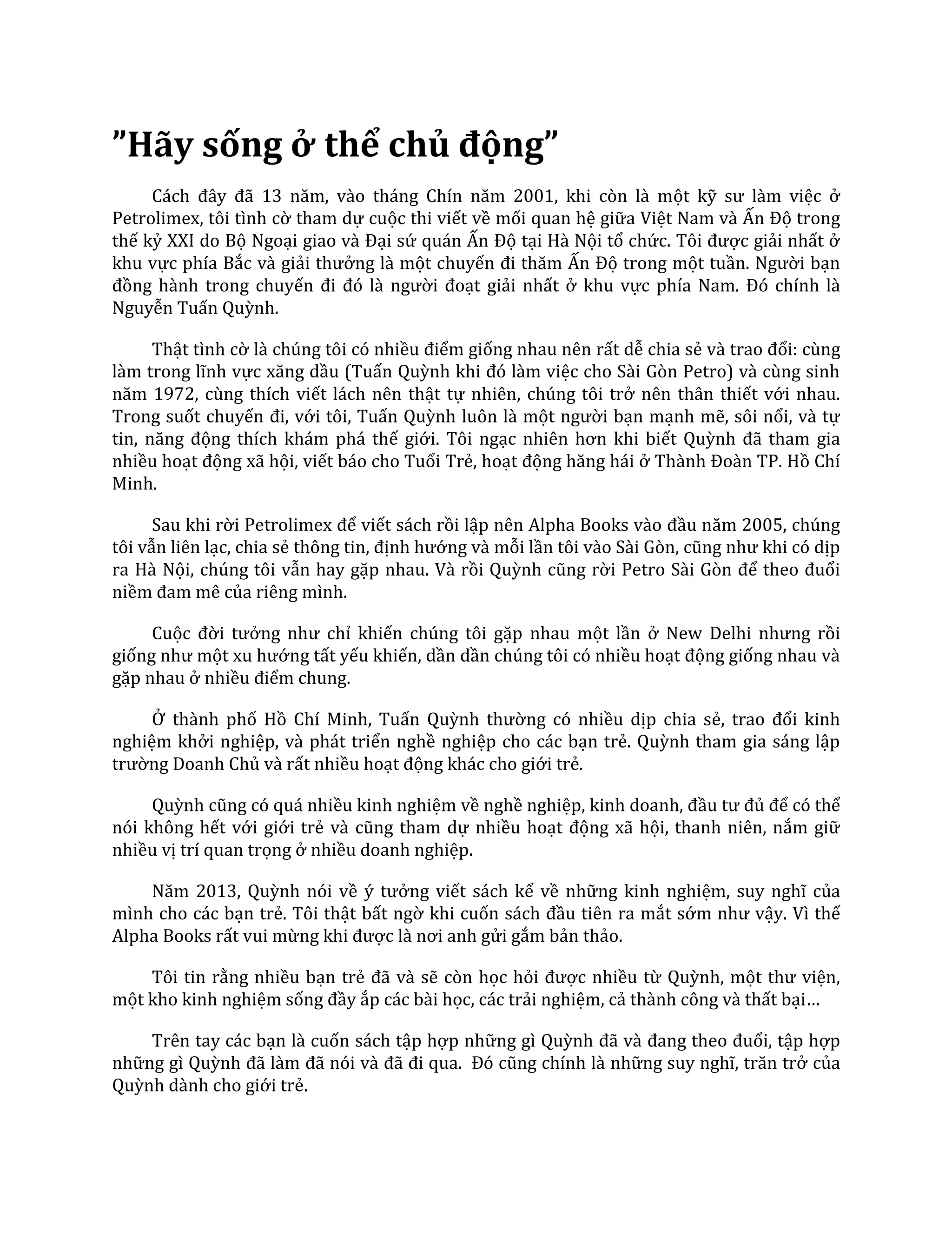 Hay song o the chu dong nguyen tuan quynh | PDF