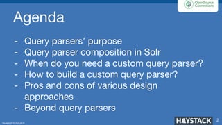 Haystack 2019 - Custom Solr Query Parser Design Option, and Pros & Cons - Bertrand Rigaldies ...