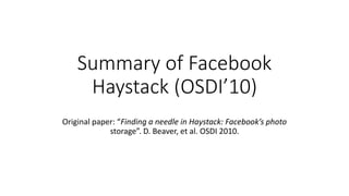 Study Notes: Facebook Haystack | PPT