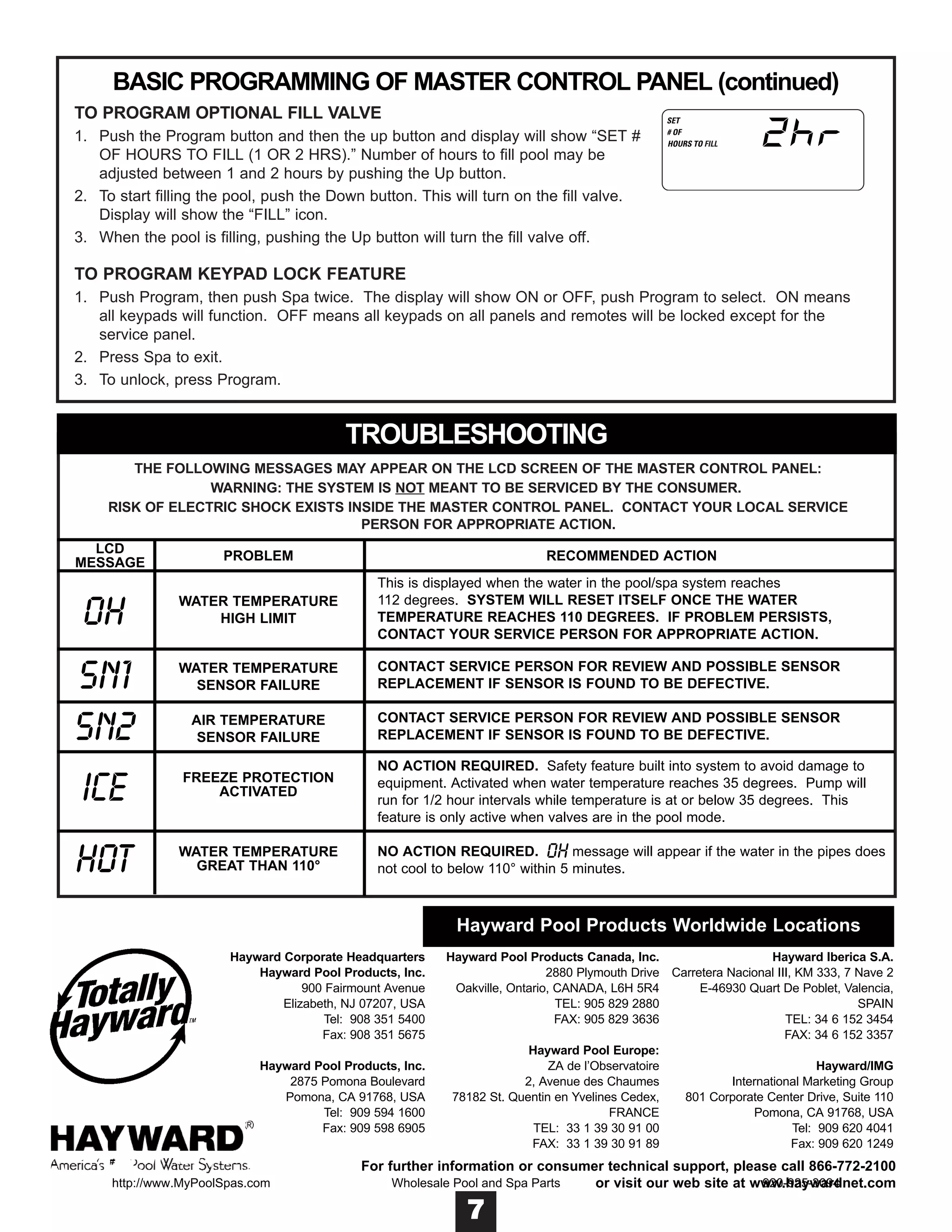 Hayward controls 2100_operating | PDF