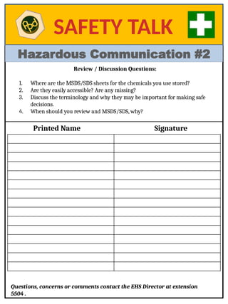 Haz-Com-02-Safety-Talk.pptx MATERIALS SAFETY DATA SHEET TRAINING | PDF
