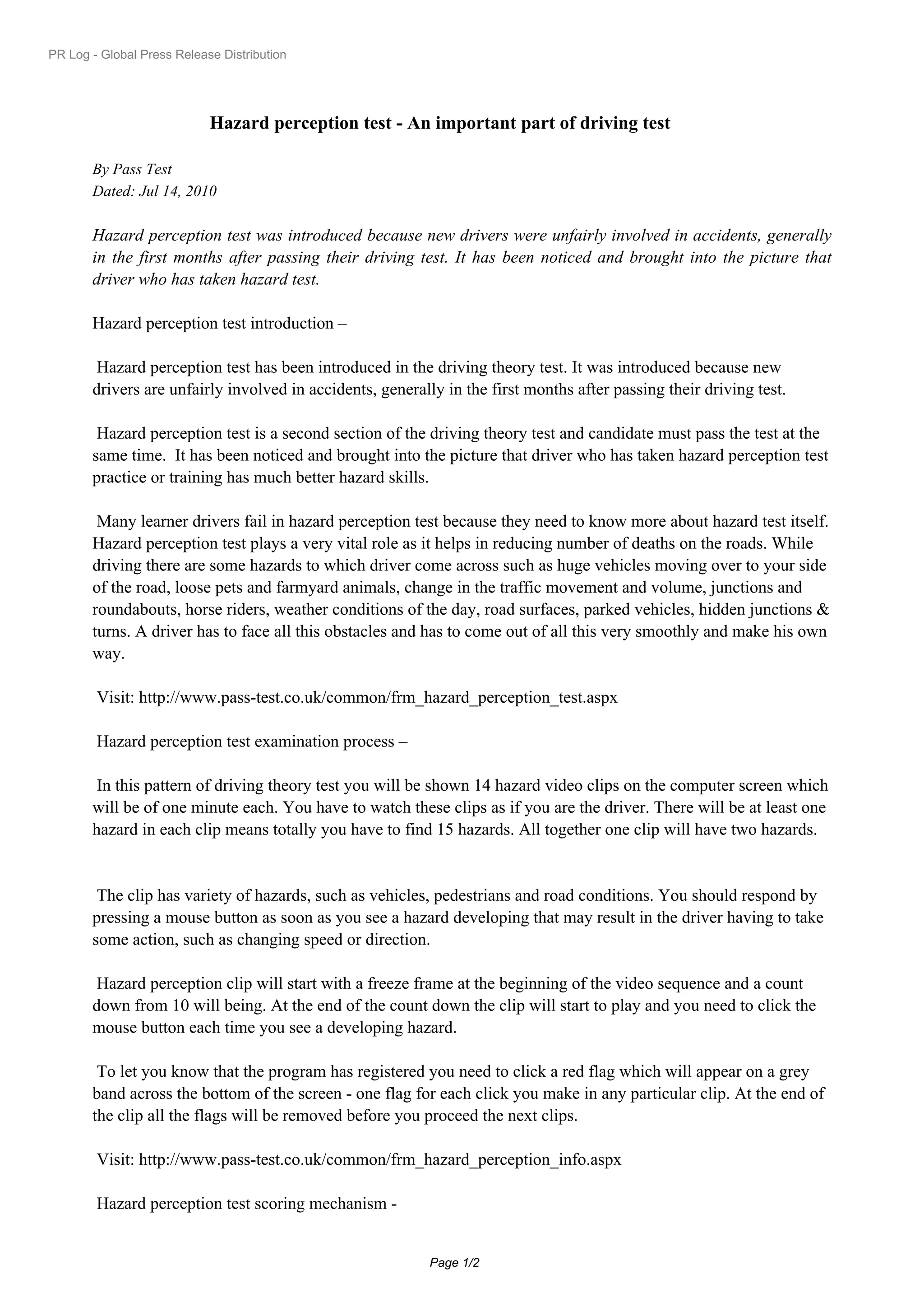 Hazard perception test - An important part of driving test | PDF | Auto ...